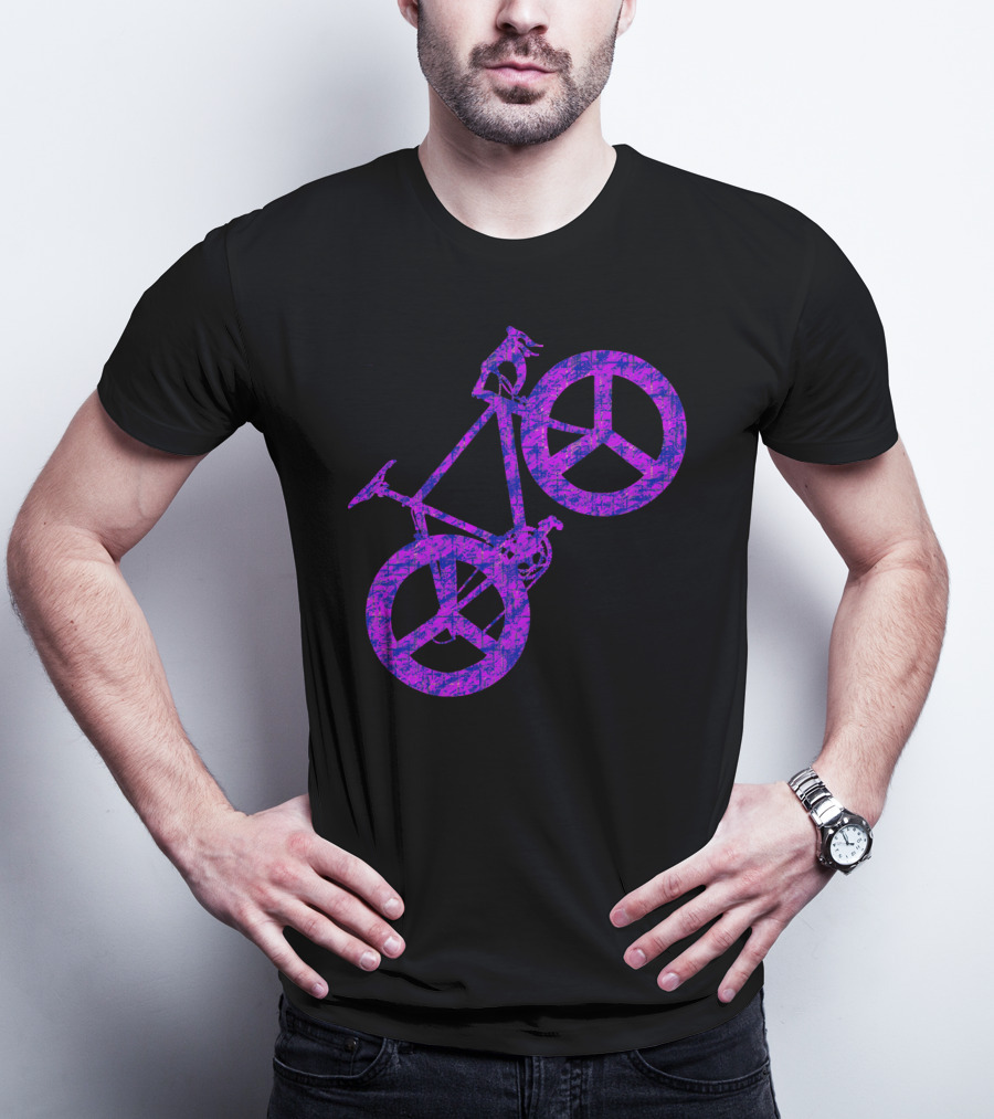 Purple Bicycle Peace Symbol Wheels T-Shirt