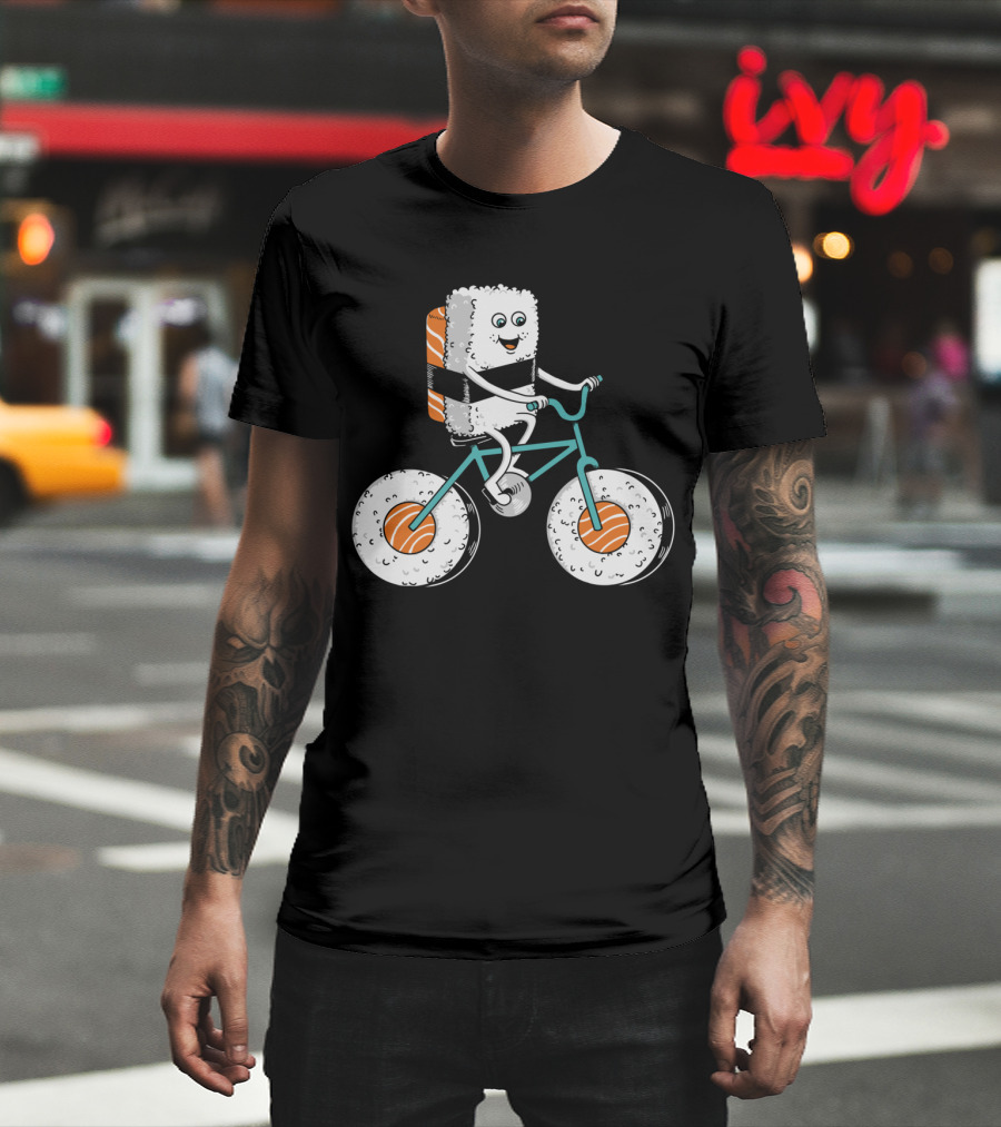 Sushi Roll On Bicycle With Sashimi Wheels T-Shirt