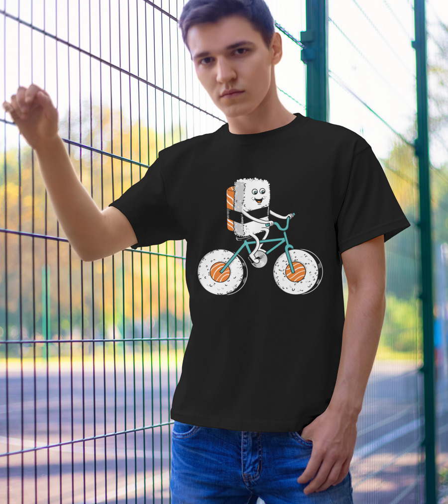 Sushi Roll On Bicycle With Sashimi Wheels T-Shirt