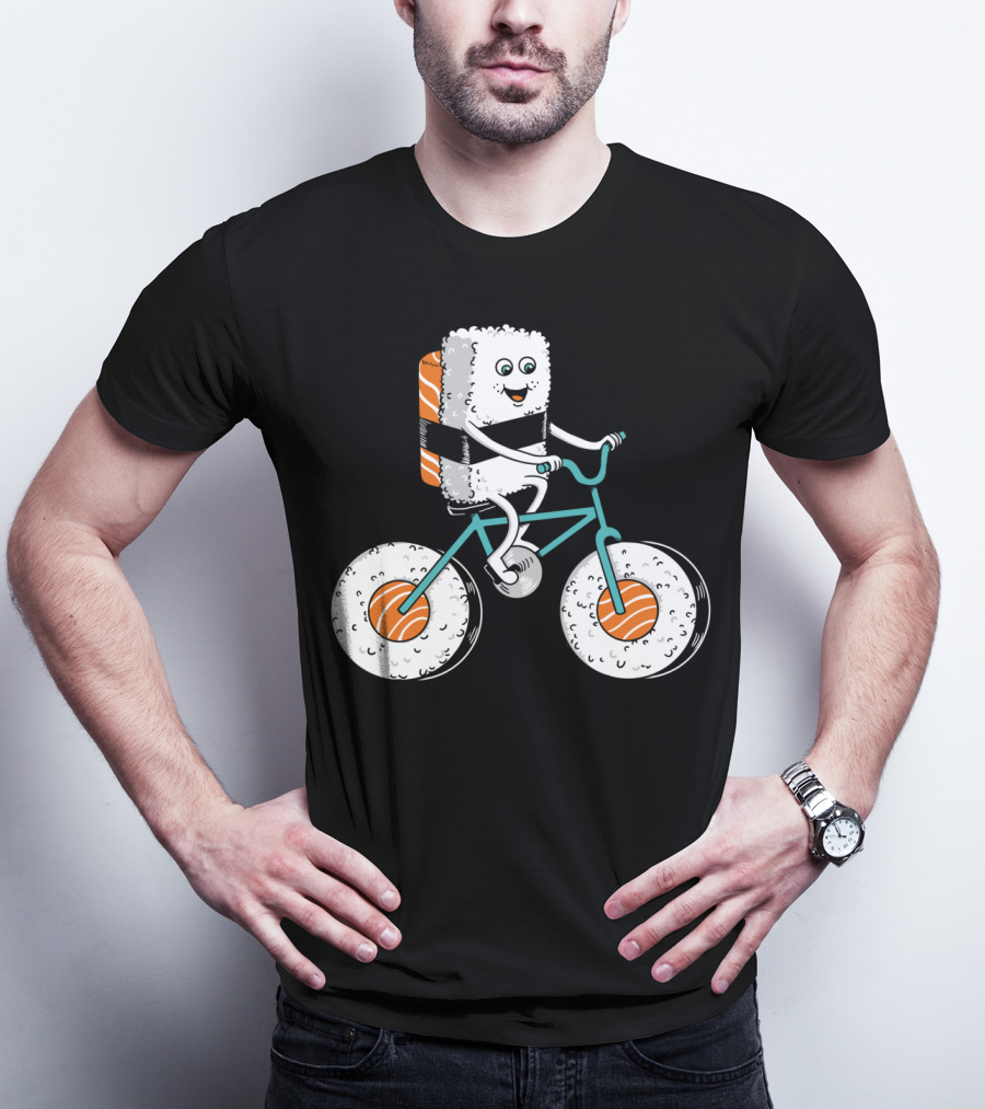 Sushi Roll On Bicycle With Sashimi Wheels T-Shirt