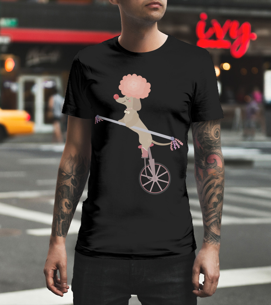 Unicycle Dog With Clown Wig And Red Nose Balancing On Wheel T-Shirt