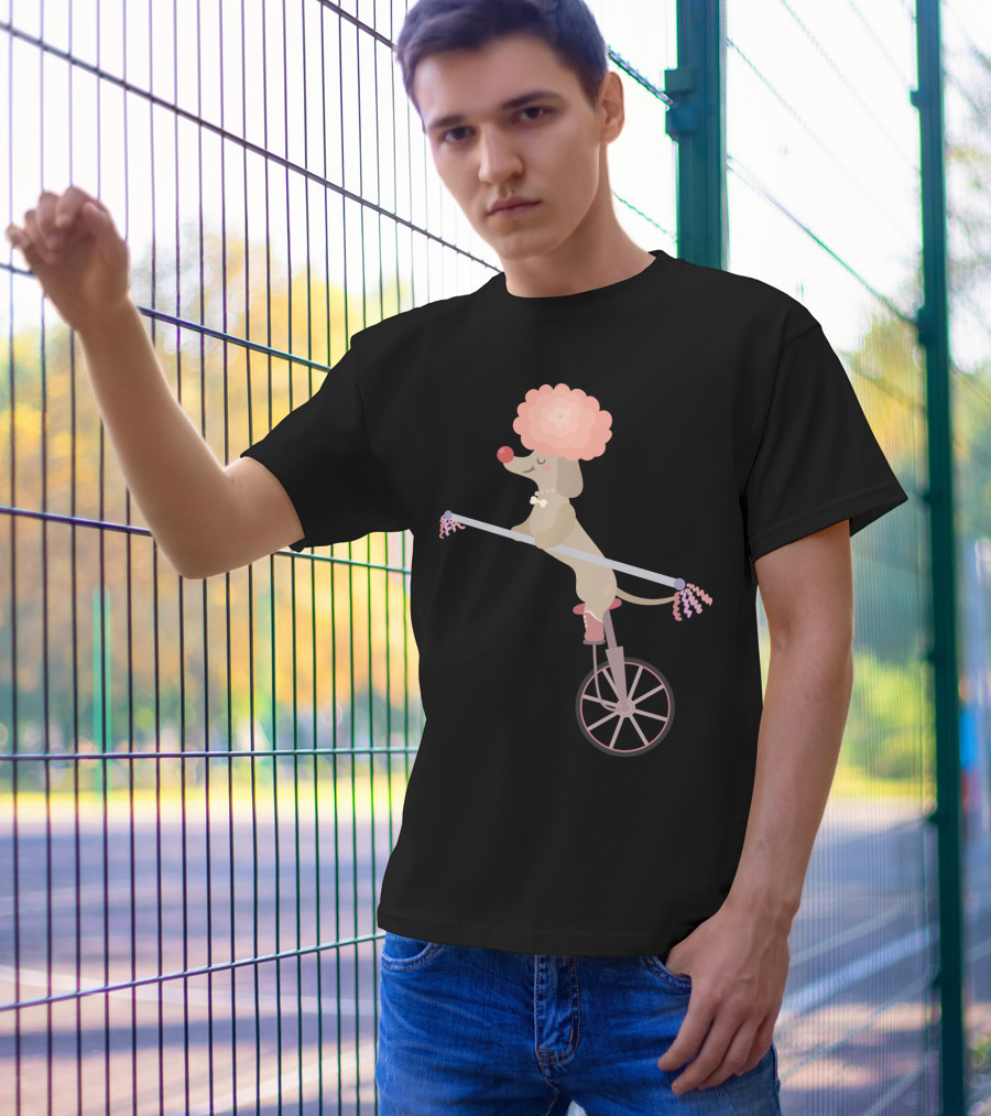 Unicycle Dog With Clown Wig And Red Nose Balancing On Wheel T-Shirt