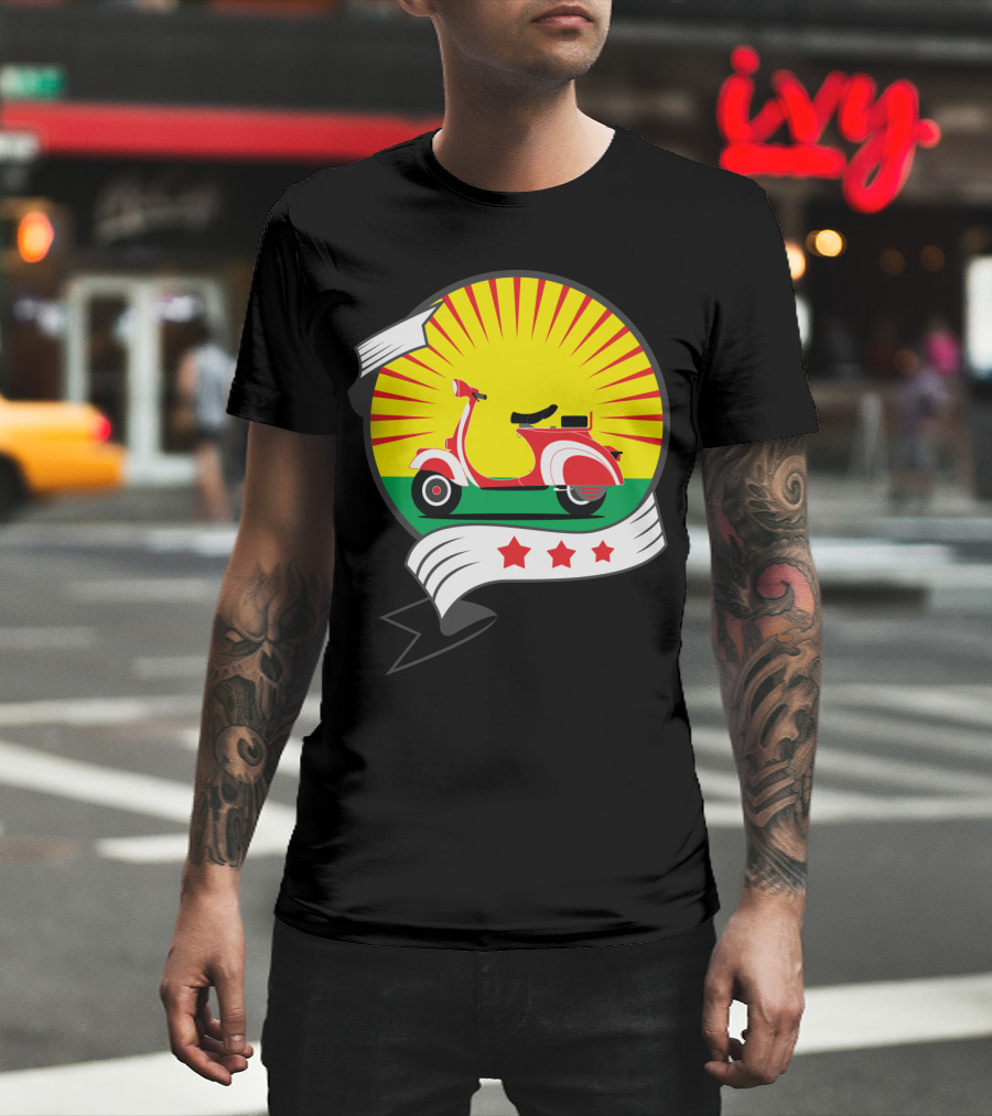 Vintage Red Scooter Sunburst Three Star Emblem T-Shirt