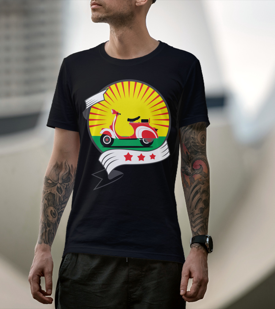 Vintage Red Scooter Sunburst Three Star Emblem T-Shirt