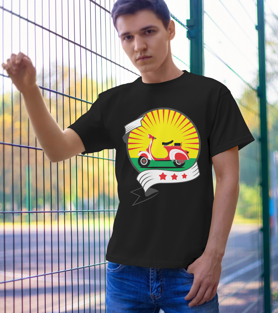 Vintage Red Scooter Sunburst Three Star Emblem T-Shirt