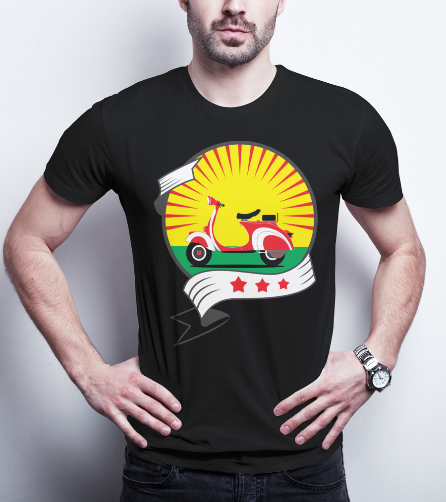 Vintage Red Scooter Sunburst Three Star Emblem T-Shirt