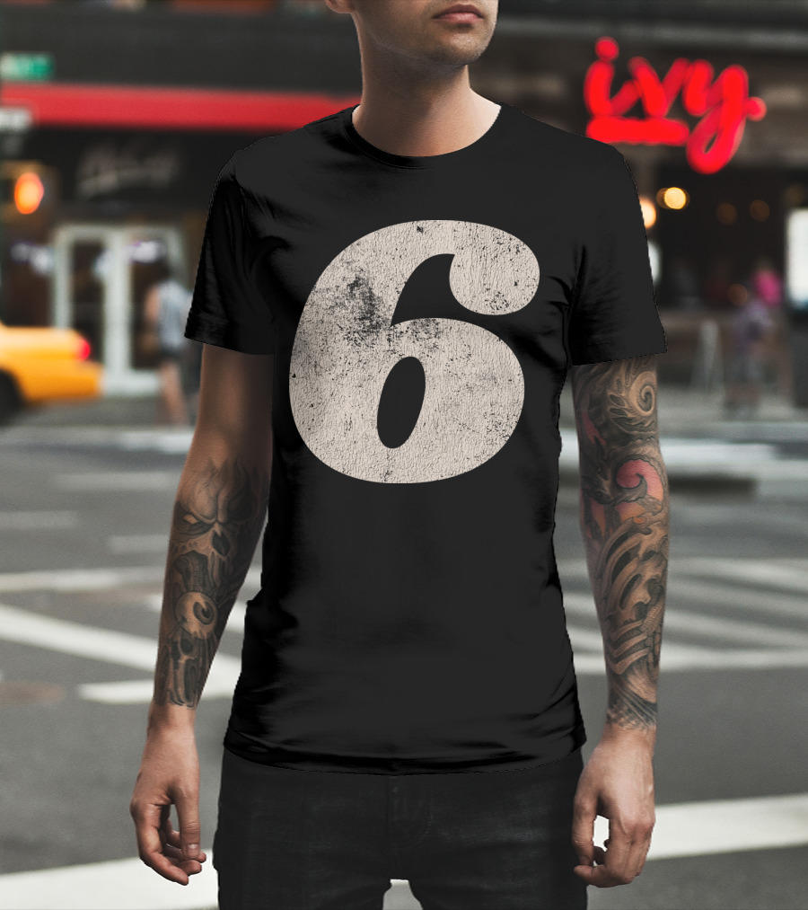 Vintagestyle Number 6 Distressed Retro Look T-Shirt