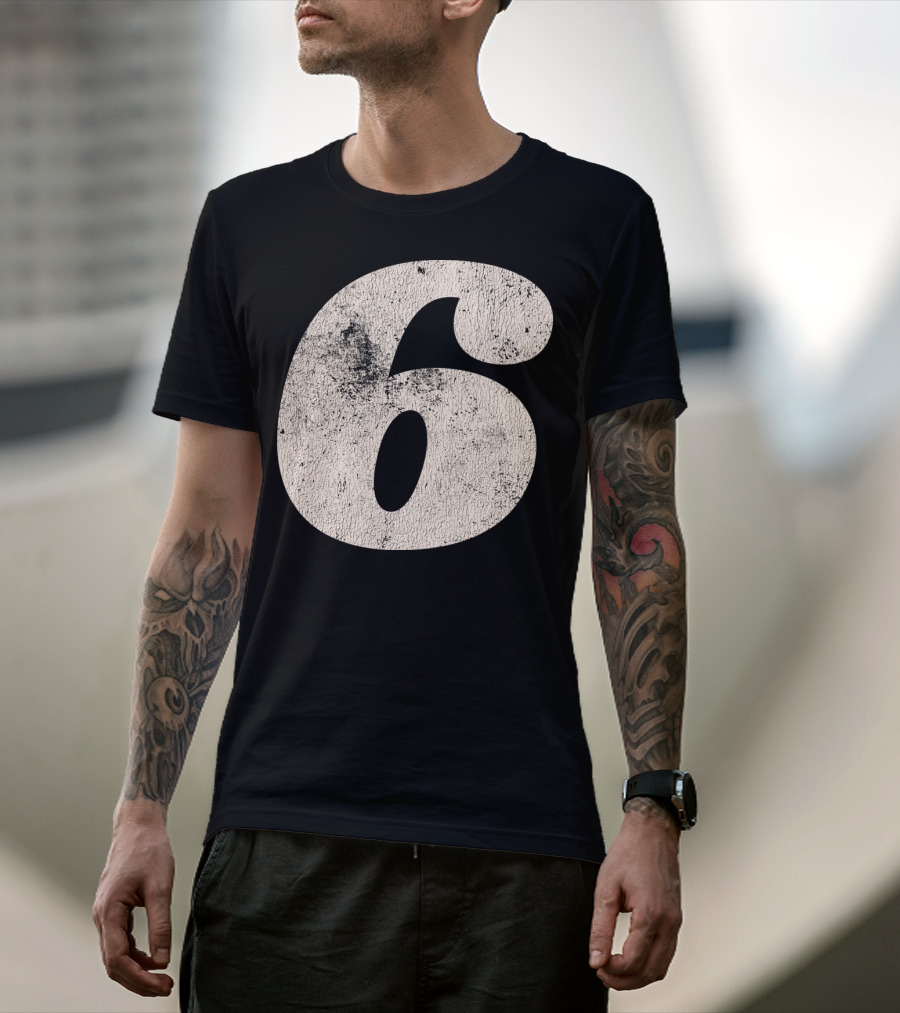 Vintagestyle Number 6 Distressed Retro Look T-Shirt