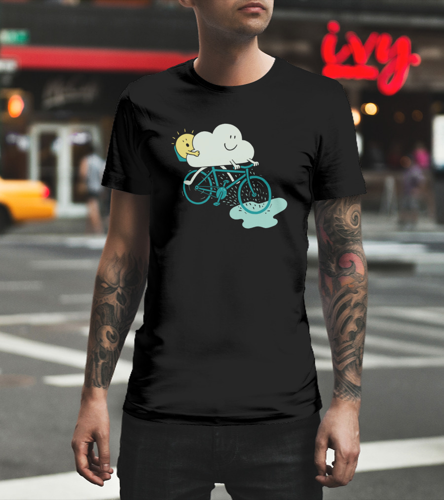 Weather Cycles Happy Sun And Cloud Riding Bicycle T-Shirt