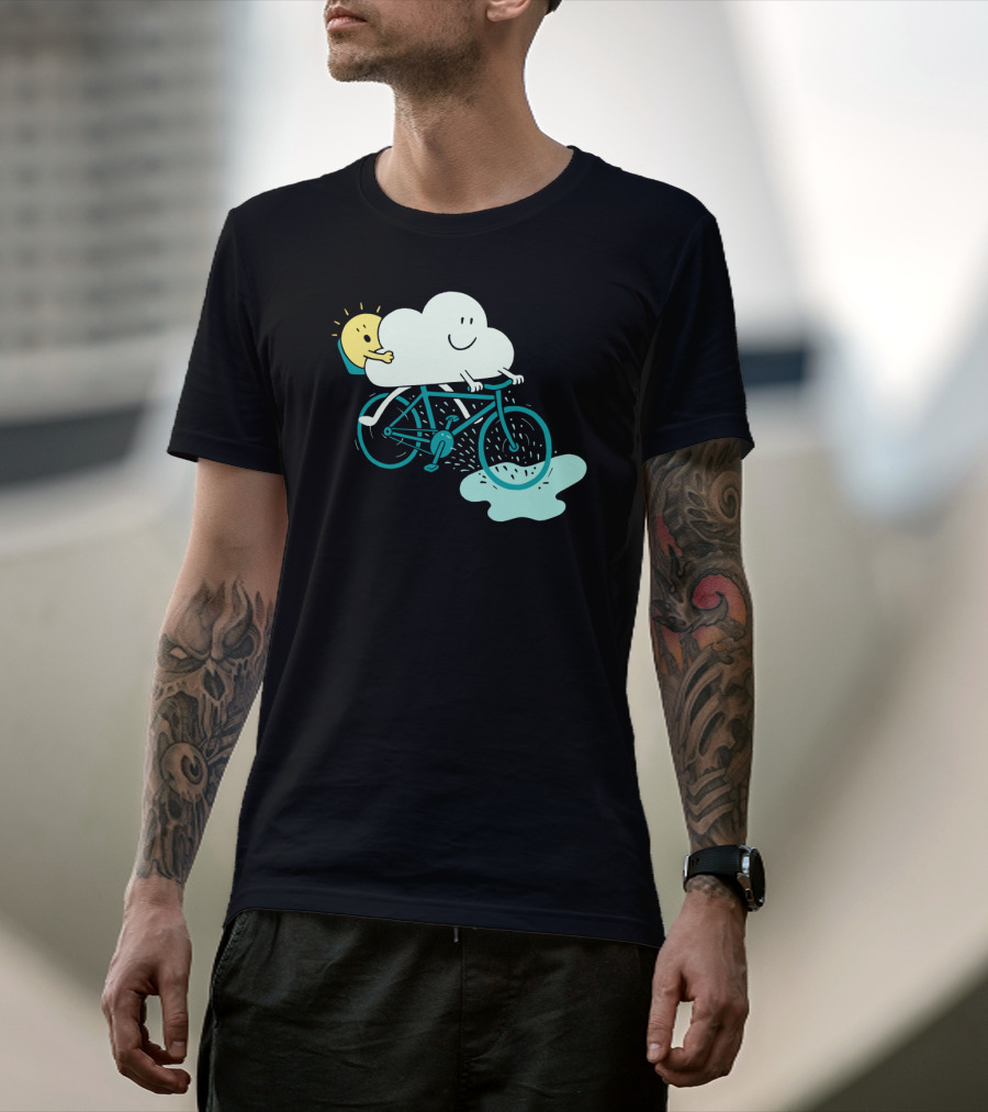 Weather Cycles Happy Sun And Cloud Riding Bicycle T-Shirt