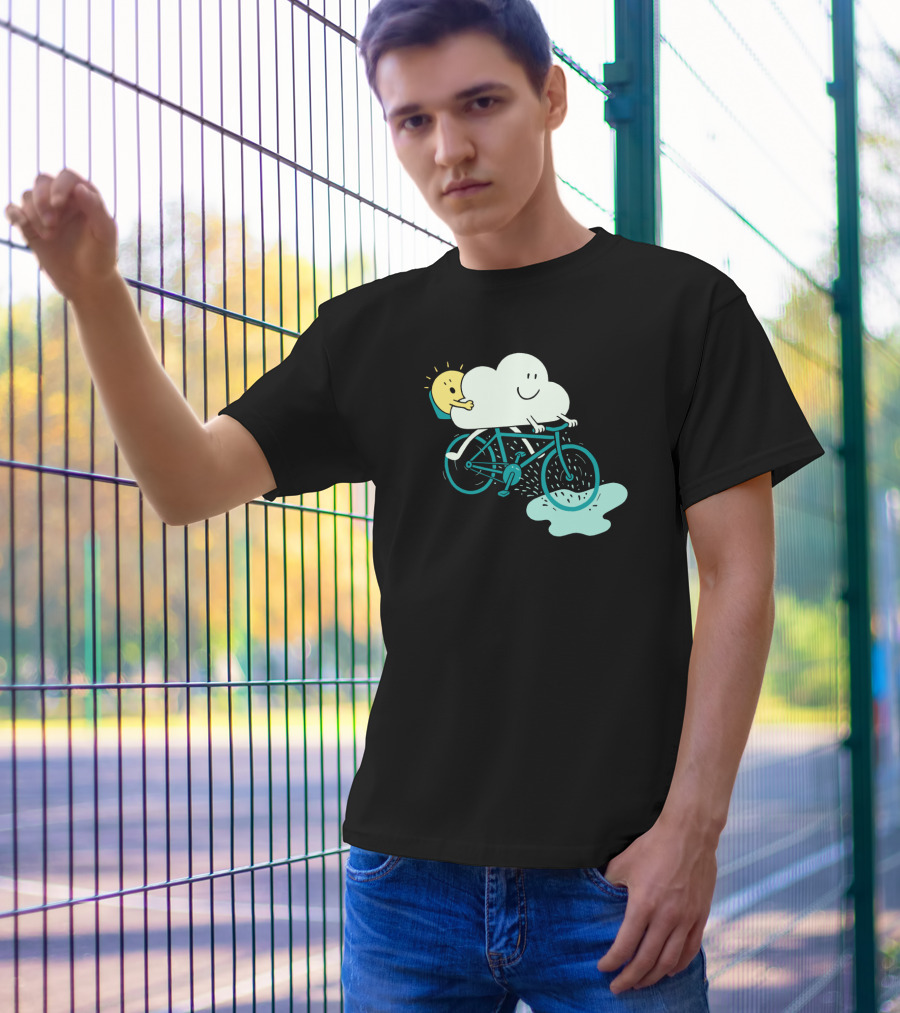 Weather Cycles Happy Sun And Cloud Riding Bicycle T-Shirt