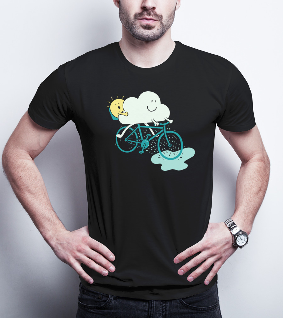 Weather Cycles Happy Sun And Cloud Riding Bicycle T-Shirt