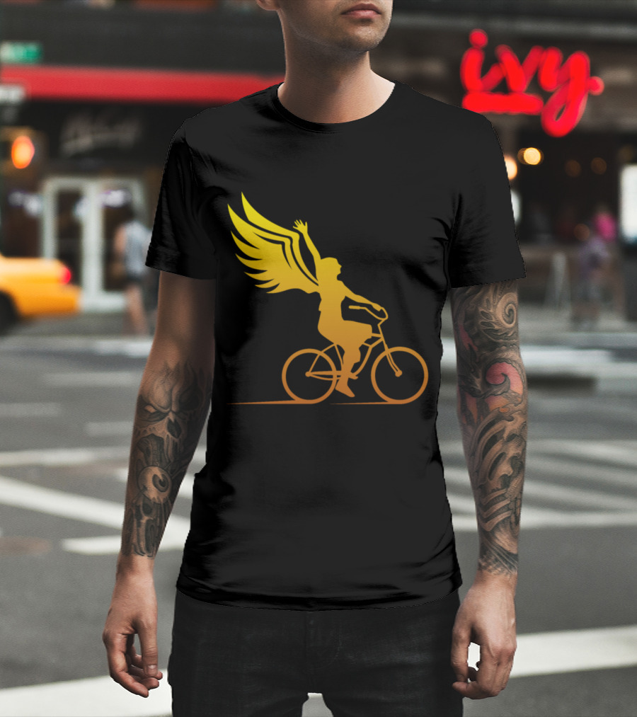 Women Riding Bike With Angel Wings T-Shirt