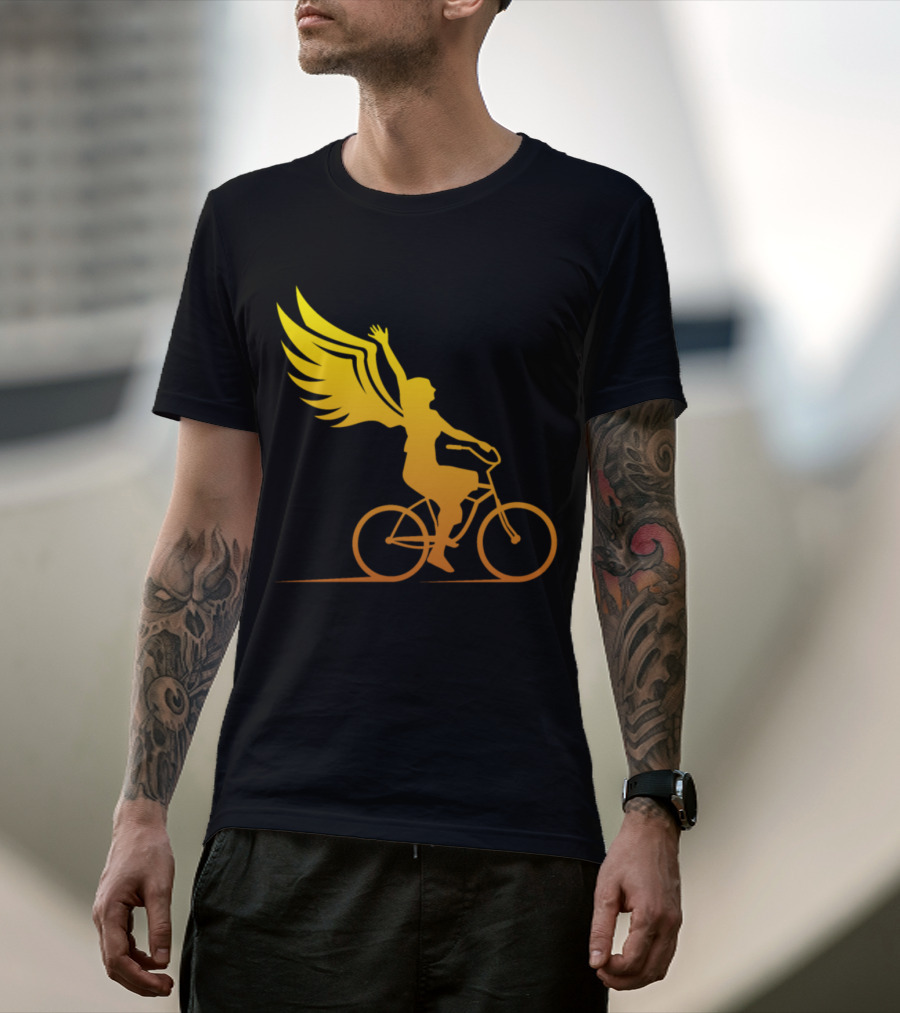Women Riding Bike With Angel Wings T-Shirt