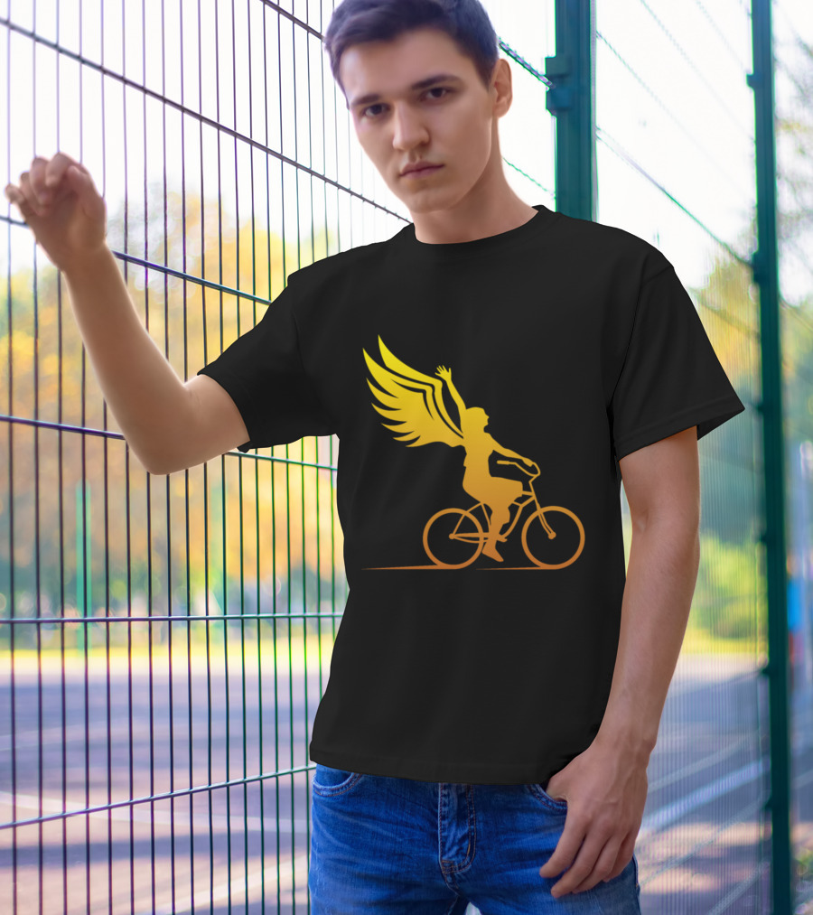 Women Riding Bike With Angel Wings T-Shirt