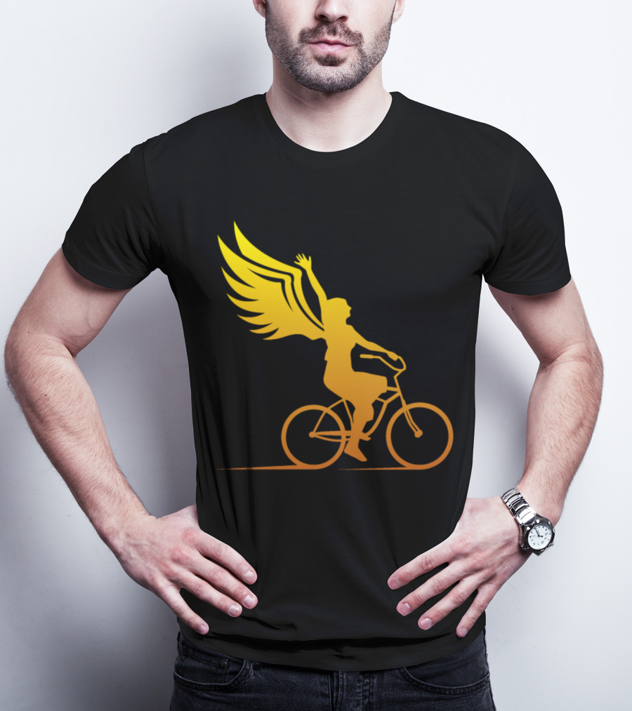 Women Riding Bike With Angel Wings T-Shirt