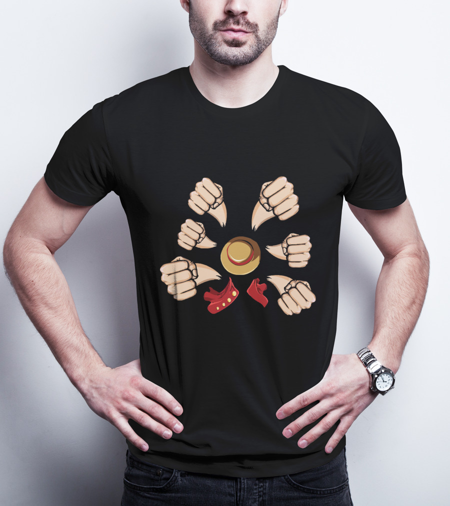 Gatling Gun Luffy Fists One Piece Anime Straw Hat T-Shirt