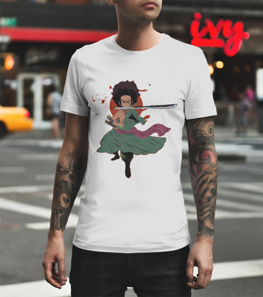 Huey Freeman X Roronoa Zoro Samurai Sword Fighter T-Shirt