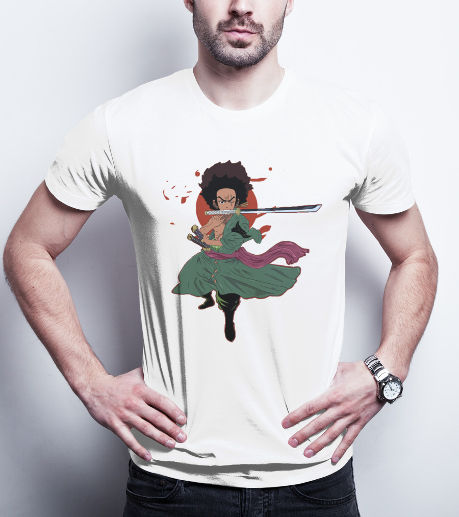 Huey Freeman X Roronoa Zoro Samurai Sword Fighter T-Shirt