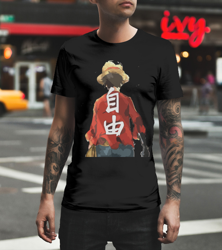 Luffy Back Freedom Kanji Straw Hat Red Shirt Iconic Anime Character T-Shirt