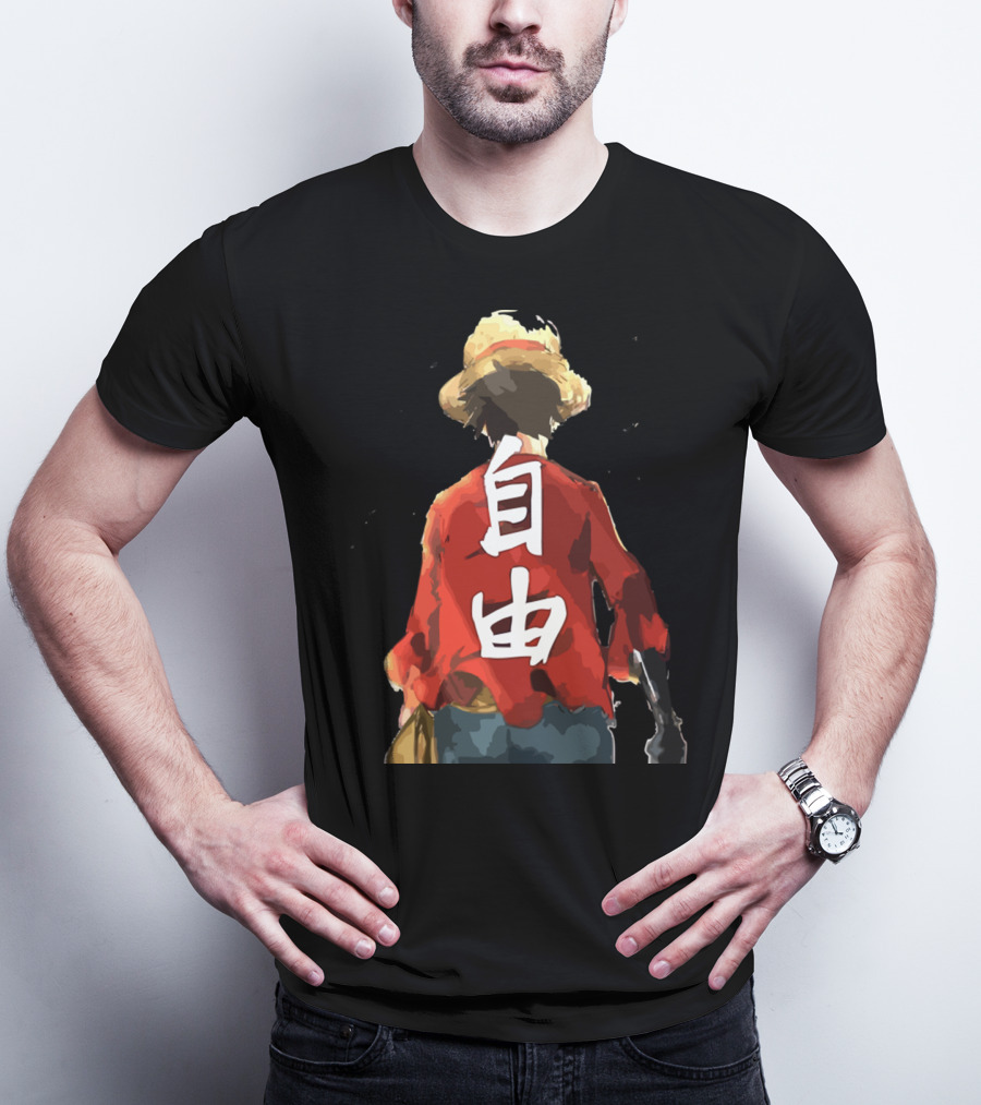 Luffy Back Freedom Kanji Straw Hat Red Shirt Iconic Anime Character T-Shirt