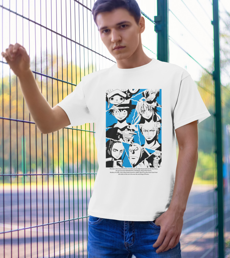 One Piece Straw Hat Pirates Blue Silhouette Montage T-Shirt