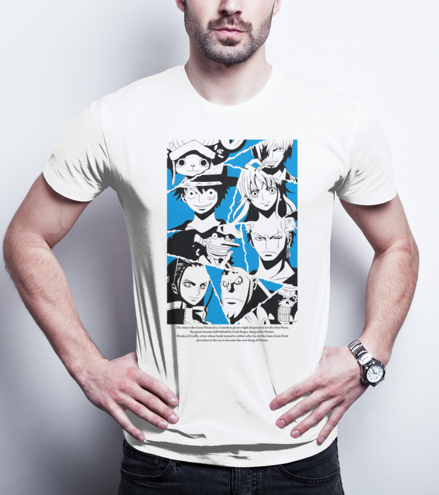 One Piece Straw Hat Pirates Blue Silhouette Montage T-Shirt