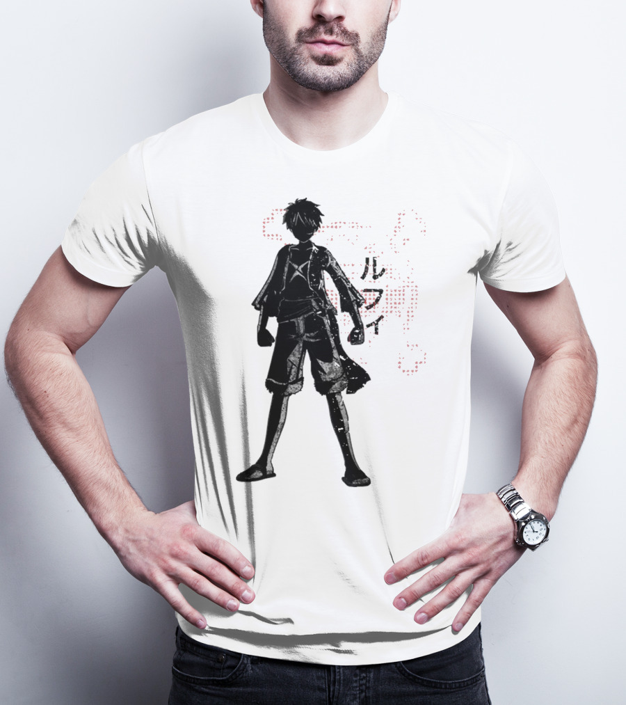 Crimson Luffy Anime Silhouette Kanji T-Shirt