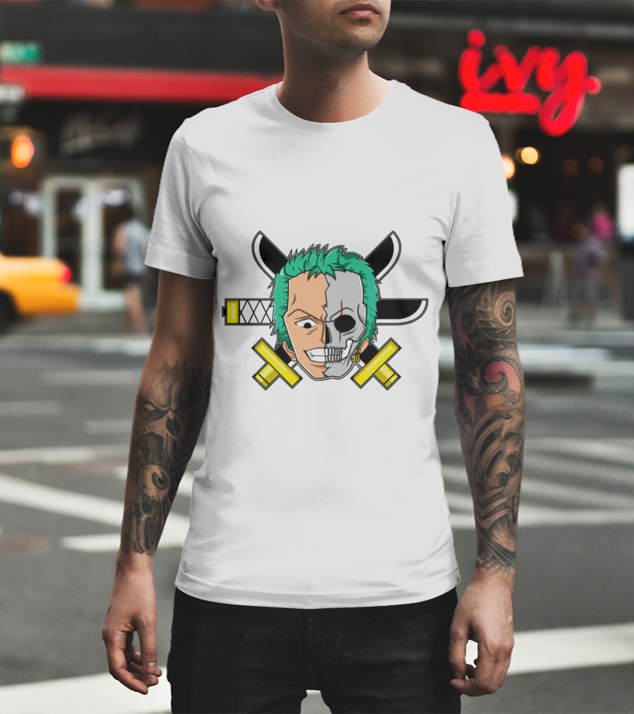 Roronoa Zoro Half Skull Crossed Swords Anime Character T-Shirt
