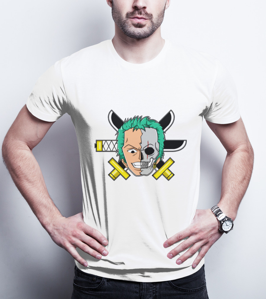 Roronoa Zoro Half Skull Crossed Swords Anime Character T-Shirt
