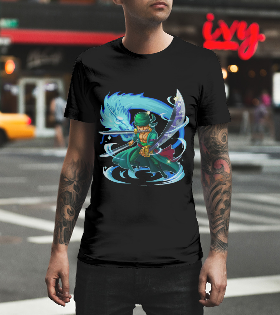 Roronoa Zoro Swordmaster With Blue Dragon Aura T-Shirt