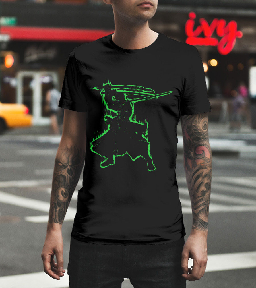 Santoryu Three Sword Style Silhouette In Neon Green T-Shirt