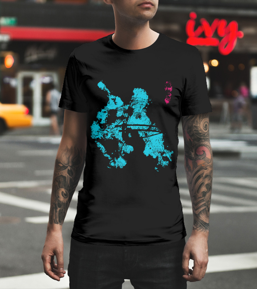 Tastumaki Splatter Art Print In Vibrant Teal And Magenta T-Shirt