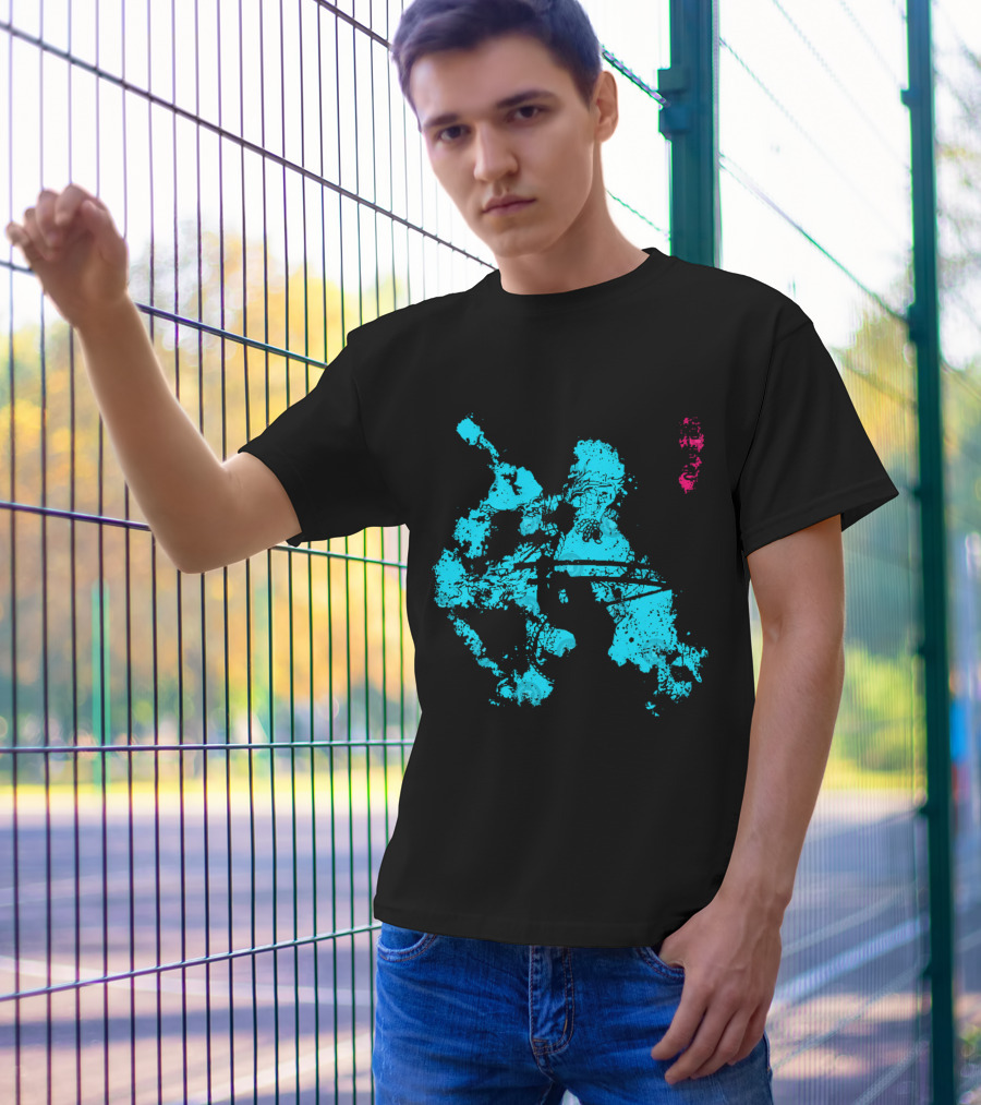 Tastumaki Splatter Art Print In Vibrant Teal And Magenta T-Shirt