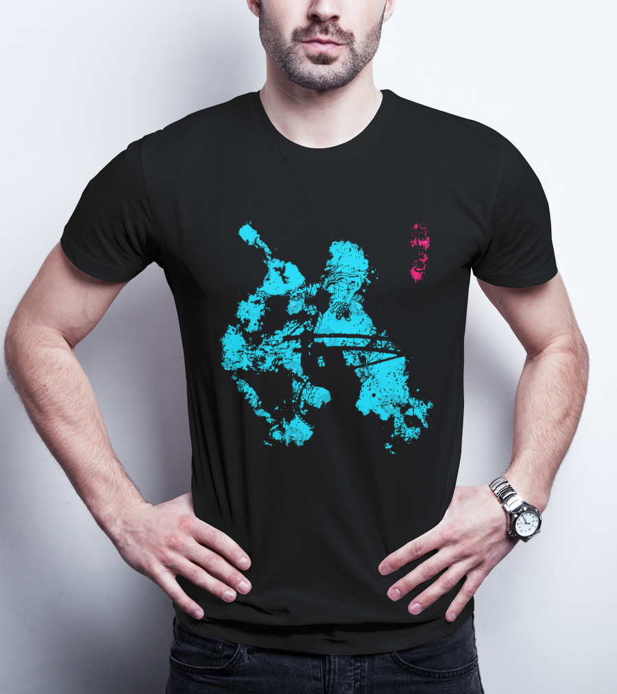 Tastumaki Splatter Art Print In Vibrant Teal And Magenta T-Shirt
