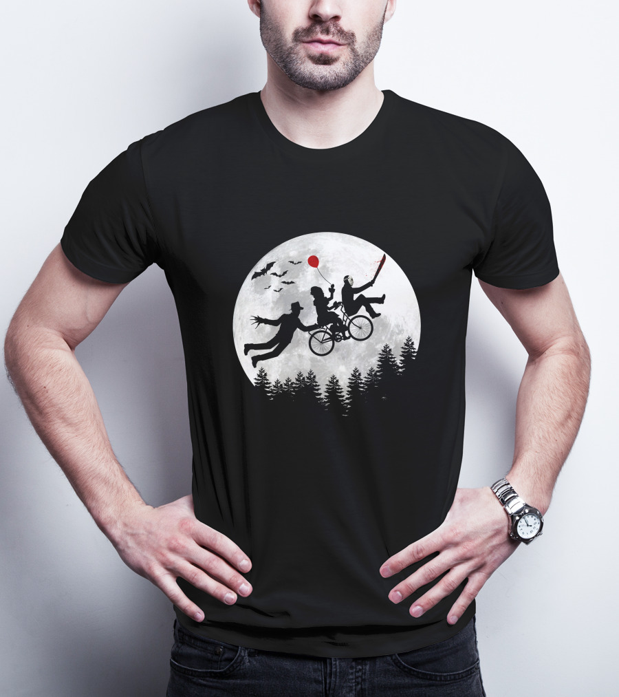 Halloween Horror Movies Icons Under Full Moon T-Shirt