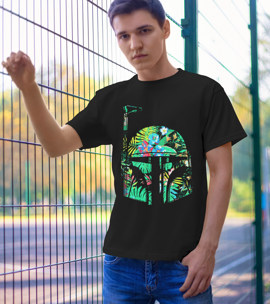 Tropical Floral Boba Fett Helmet T-Shirt