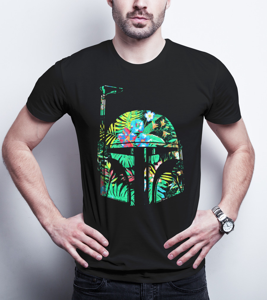 Tropical Floral Boba Fett Helmet T-Shirt
