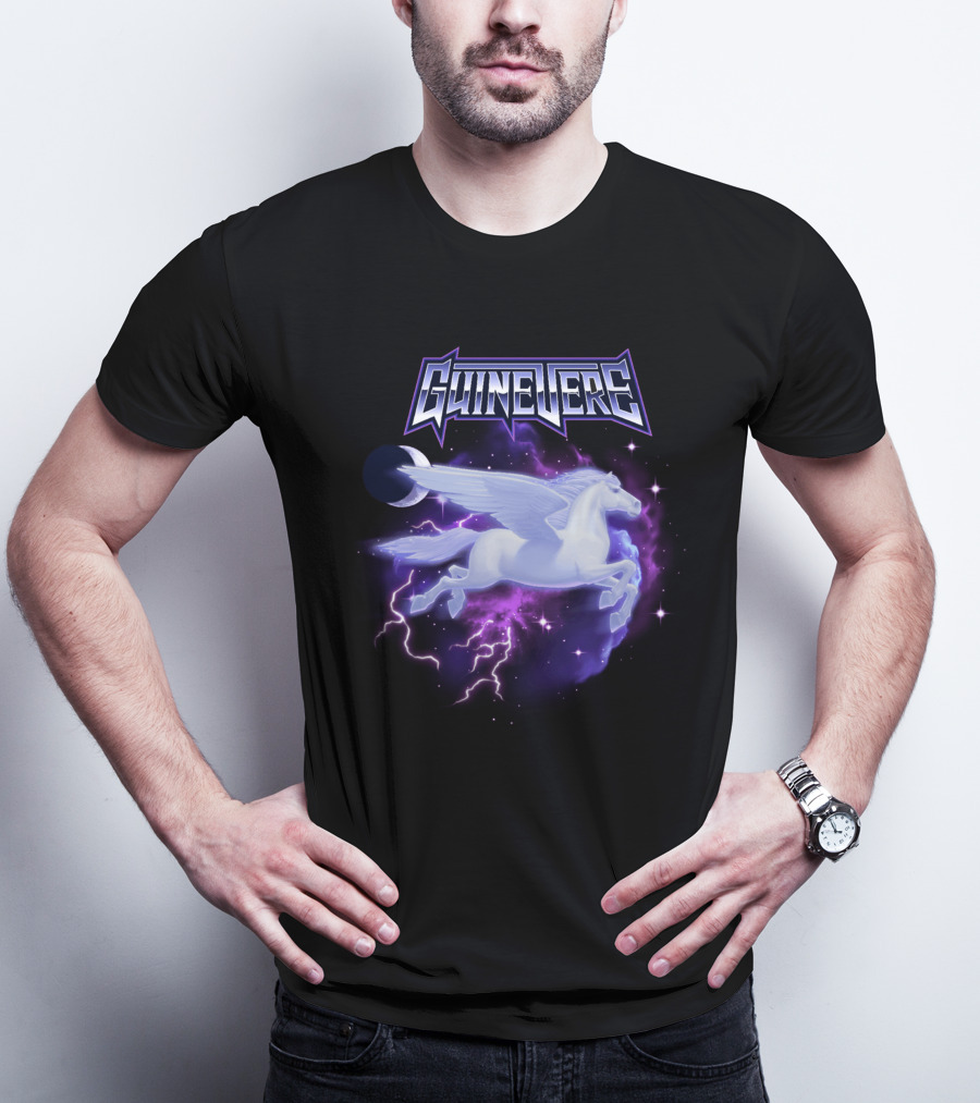 Guinevere Flying Pegasus With Lightning And Crescent Moon T-Shirt