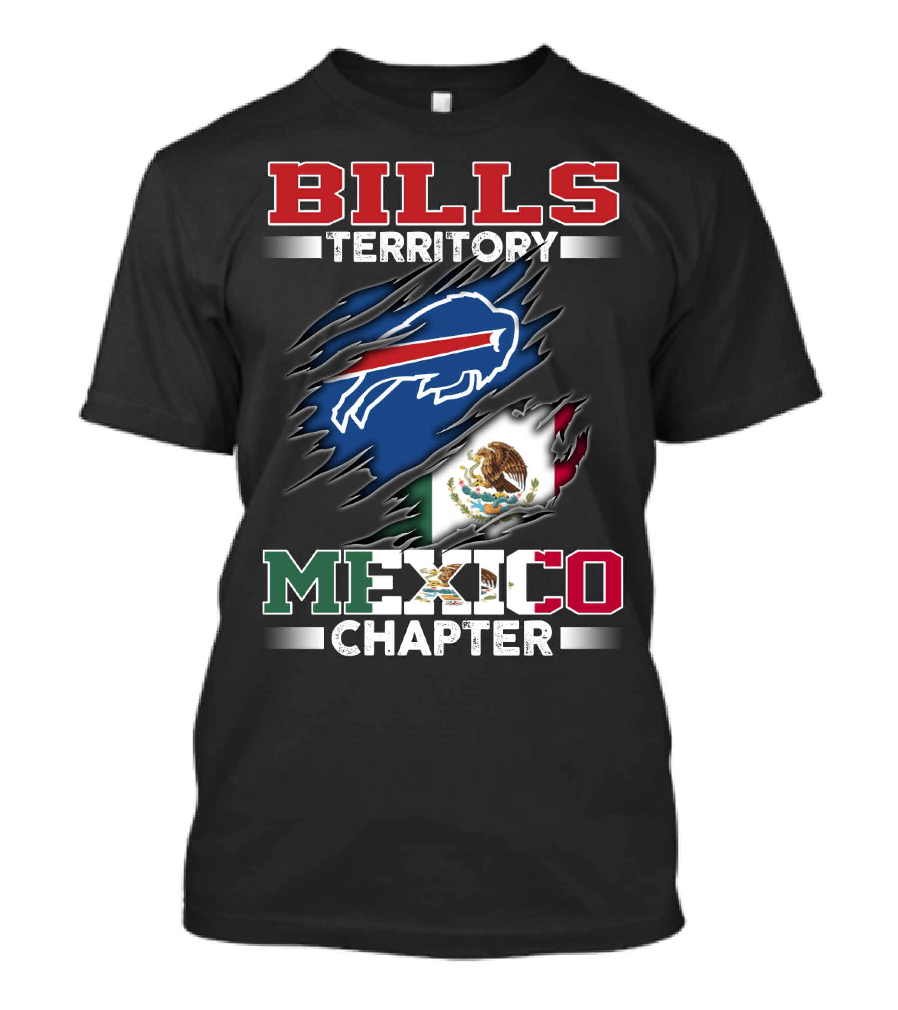 BILLS Territory Mexico Chapter Buffalo Logo Mexican Flag T-Shirt