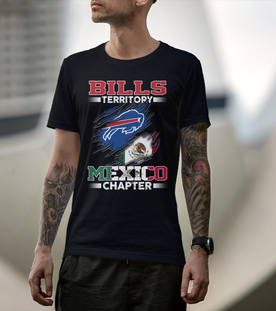BILLS Territory Mexico Chapter Buffalo Logo Mexican Flag T-Shirt