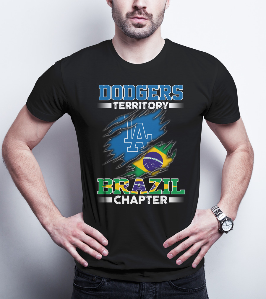 DODGERS TERRITORY BRAZIL CHAPTER LA Logo Brazilian Flag T-Shirt