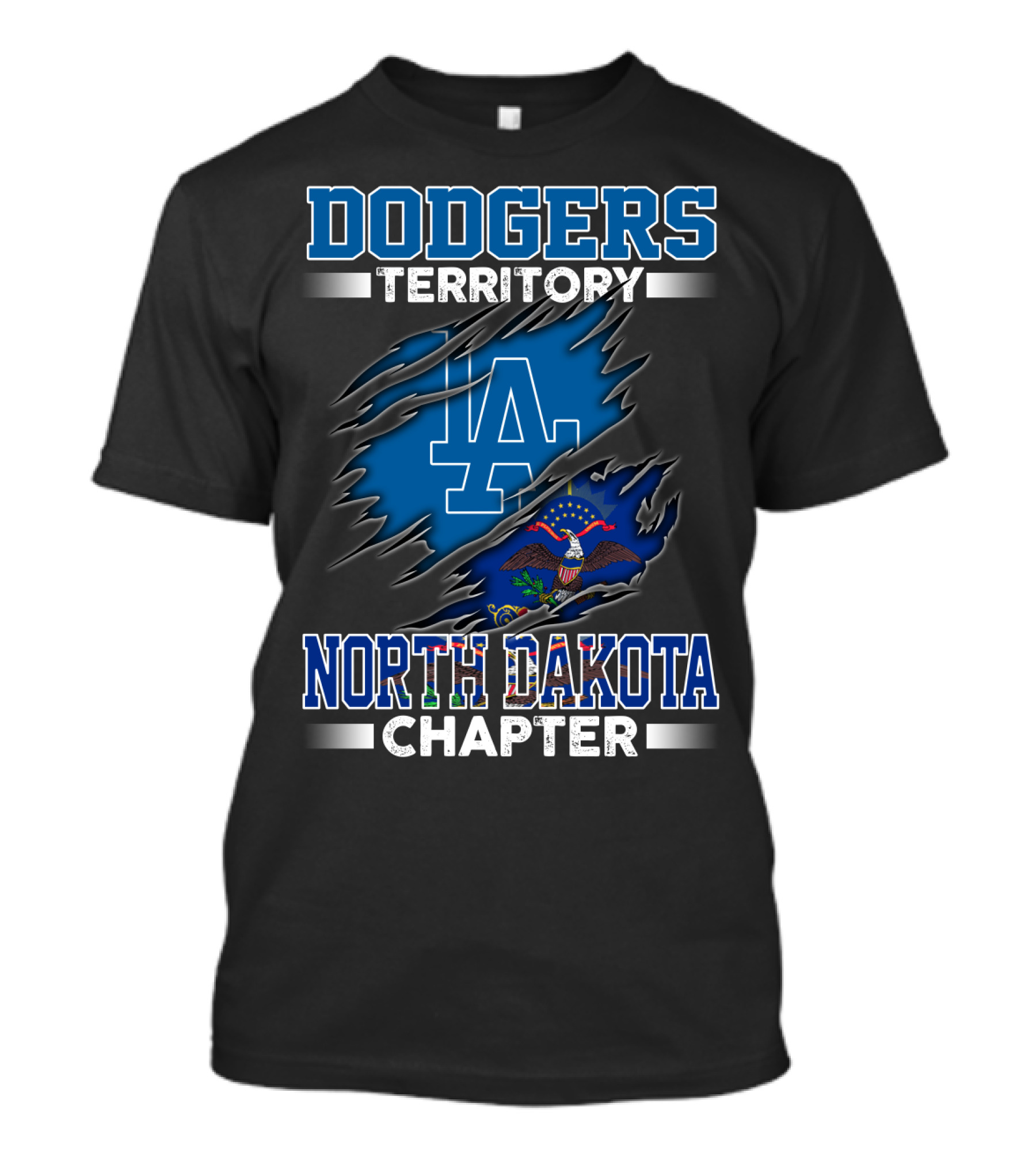 North Dakota Chapter Dodgers Territory LA Logo And Flag T-Shirt