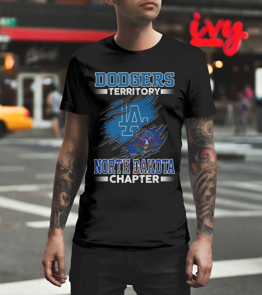 North Dakota Chapter Dodgers Territory LA Logo And Flag T-Shirt