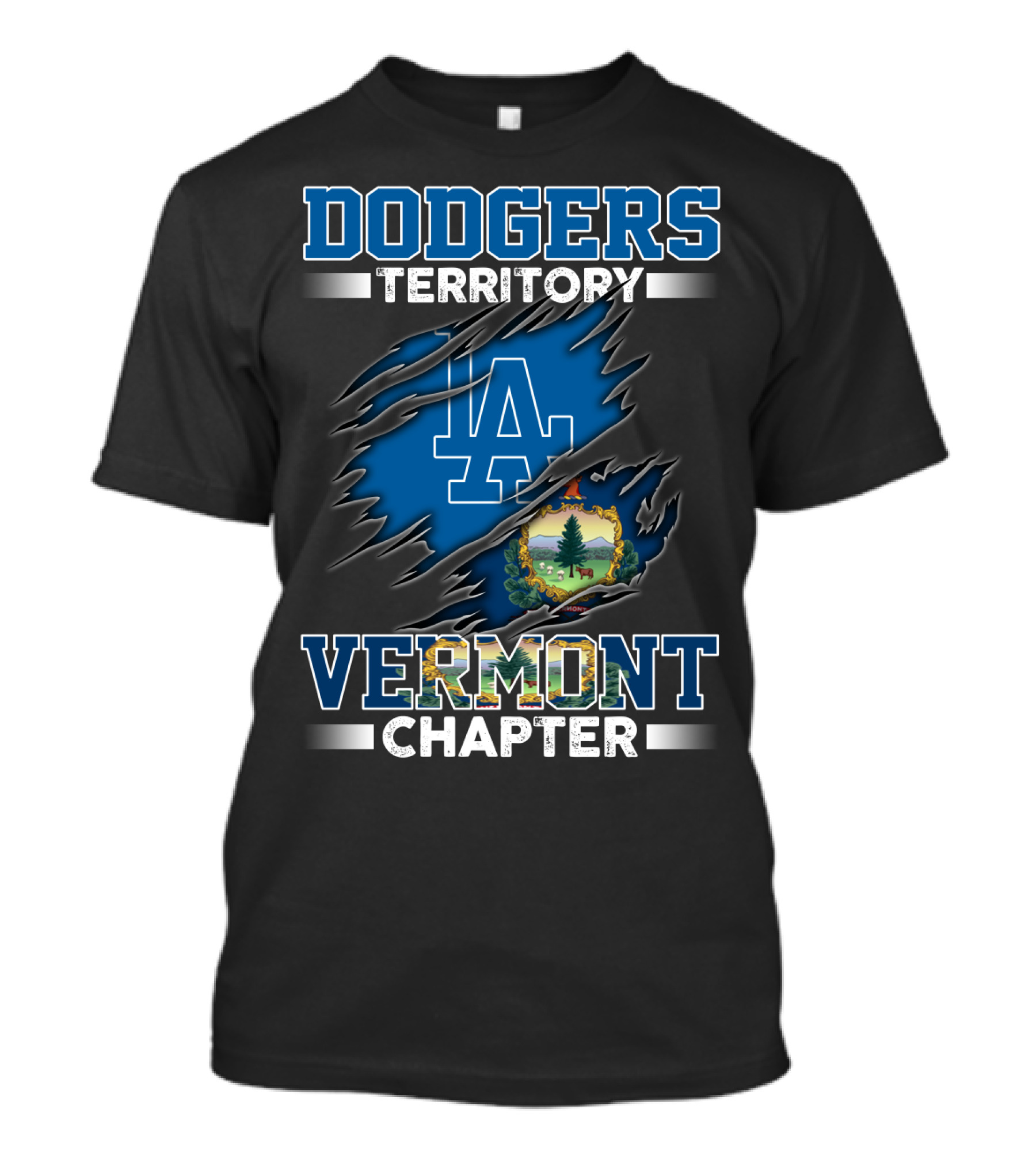 Dodgers Territory Vermont Chapter LA Logo Vermont Seal T-Shirt