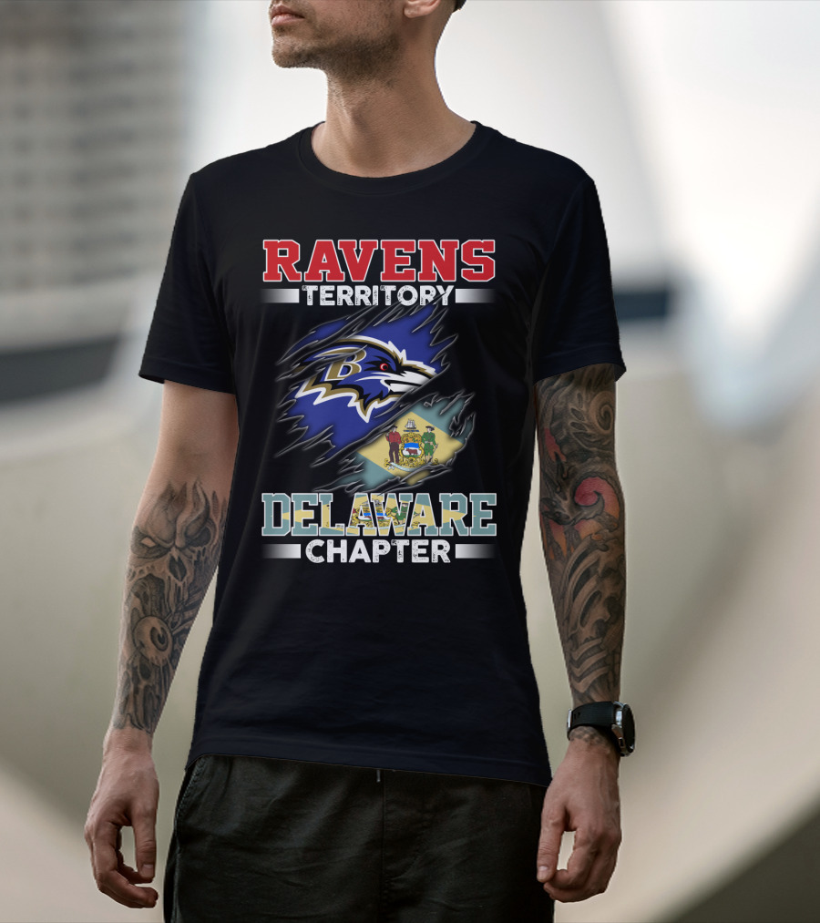 Ravens Territory Delaware Chapter Ravens Logo Delaware Flag T-Shirt