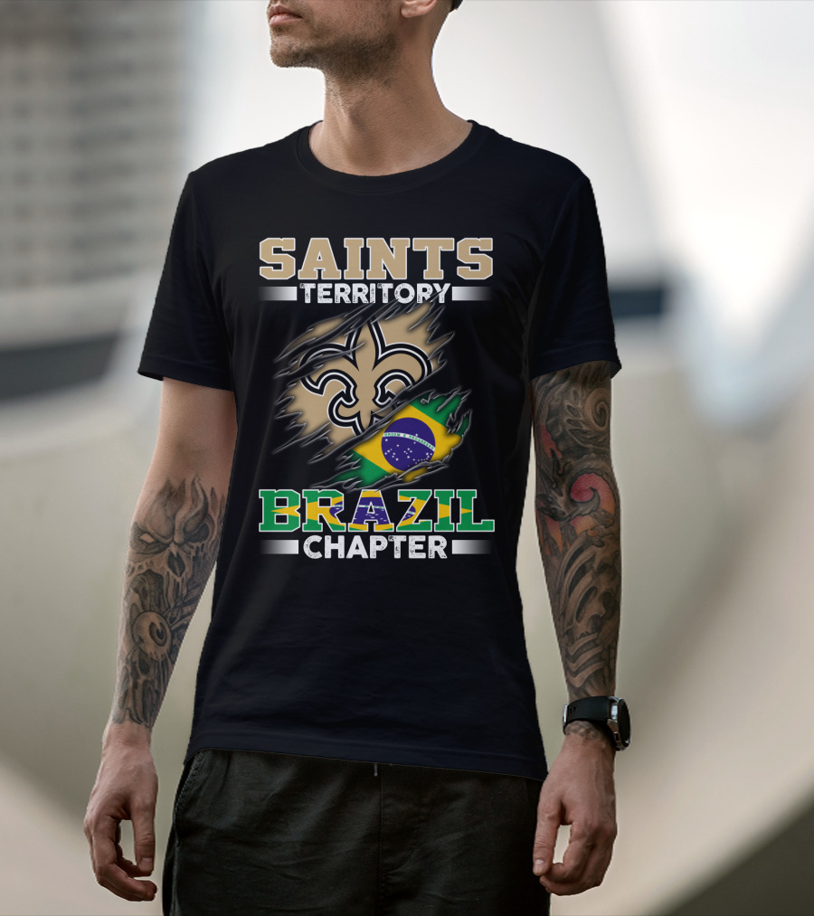 Saints Territory Brazil Chapter Fleur-De-Lis Brazilian Flag T-Shirt