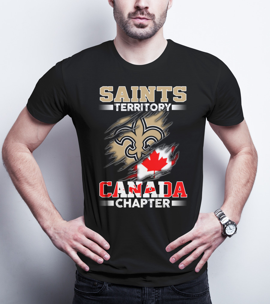 Saints Territory Canada Chapter Fleur-De-Lis And Maple Leaf T-Shirt