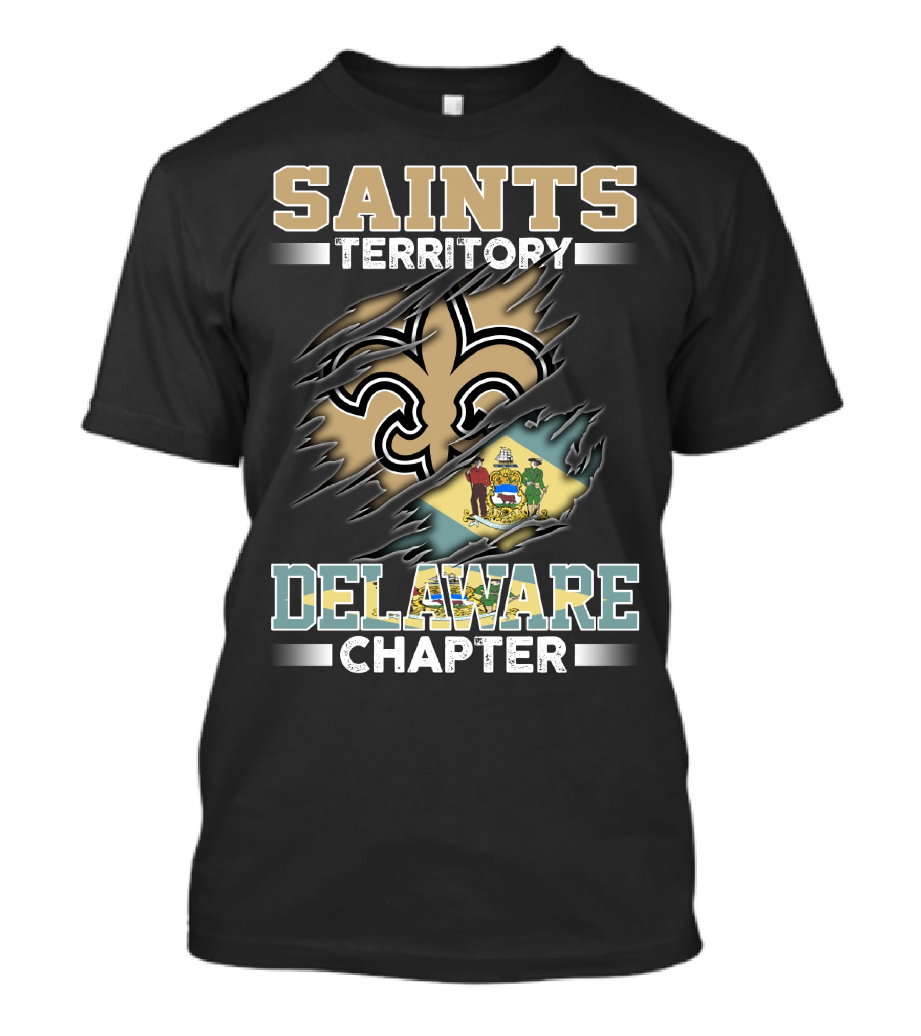 Saints Territory Delaware Chapter Fleur-De-Lis And Delaware Flag T-Shirt