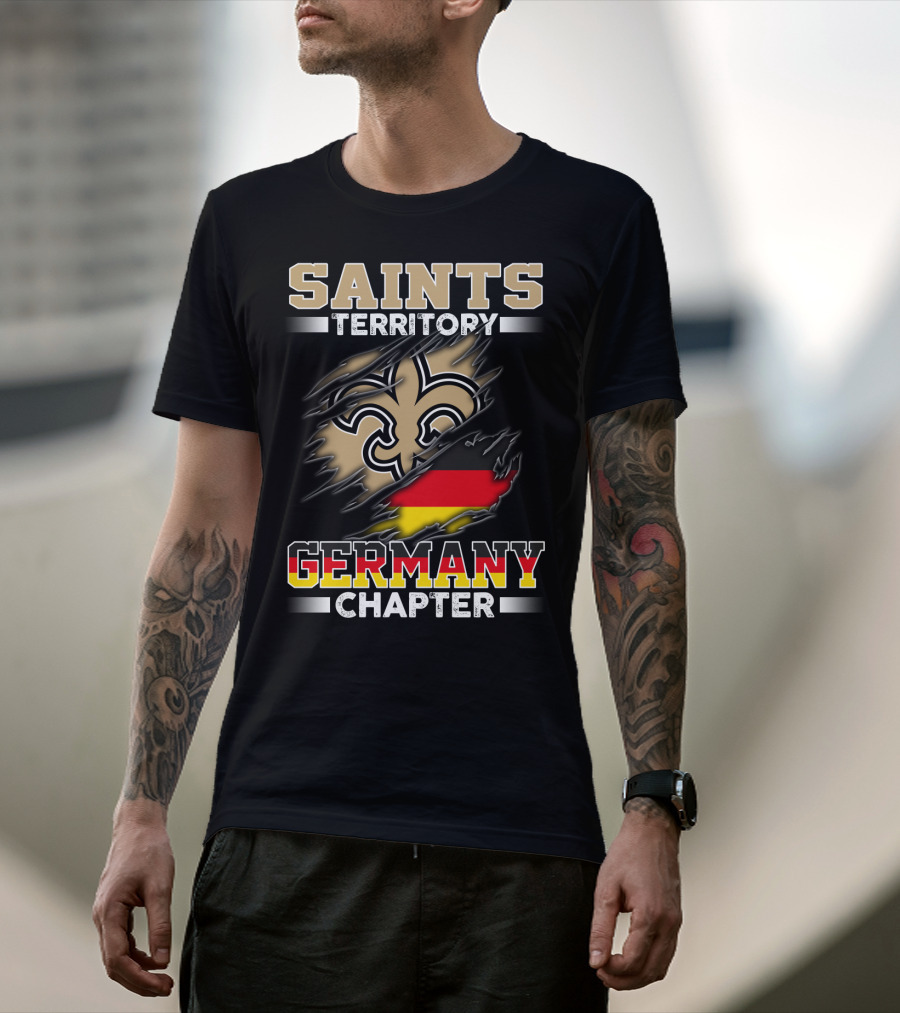 Saints Territory Germany Chapter Fleur-De-Lis German Flag Ripping T-Shirt